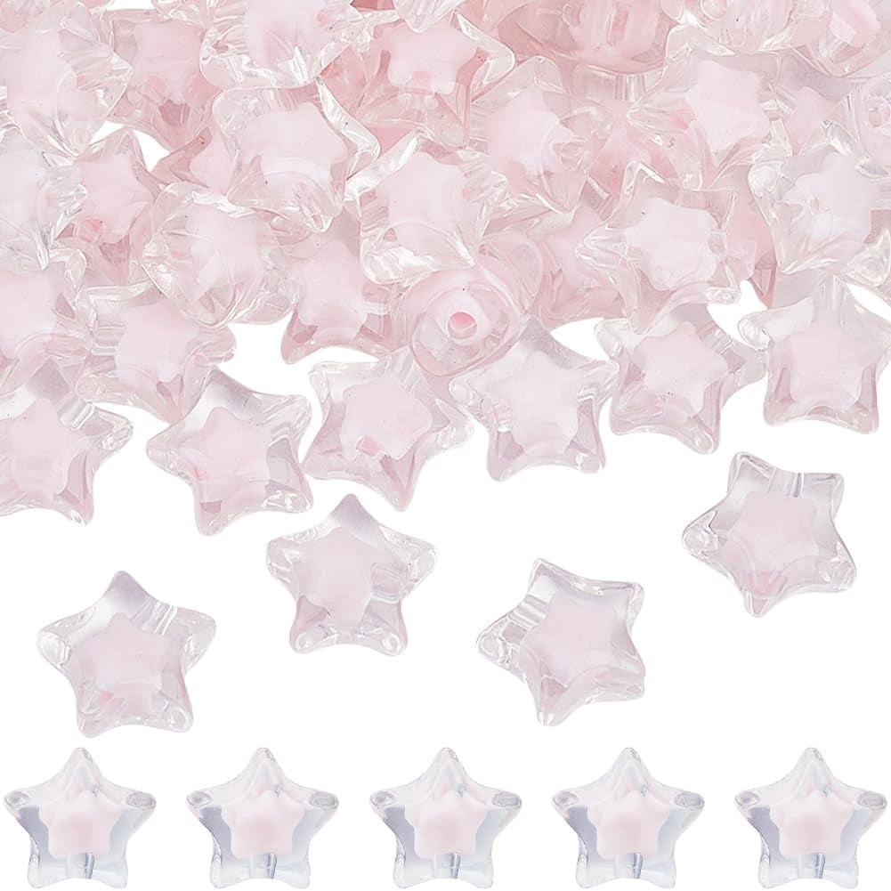 1 Box 120pcs Pink Star Shaped Beads Transparent Acrylic Star Beads Cute ...
