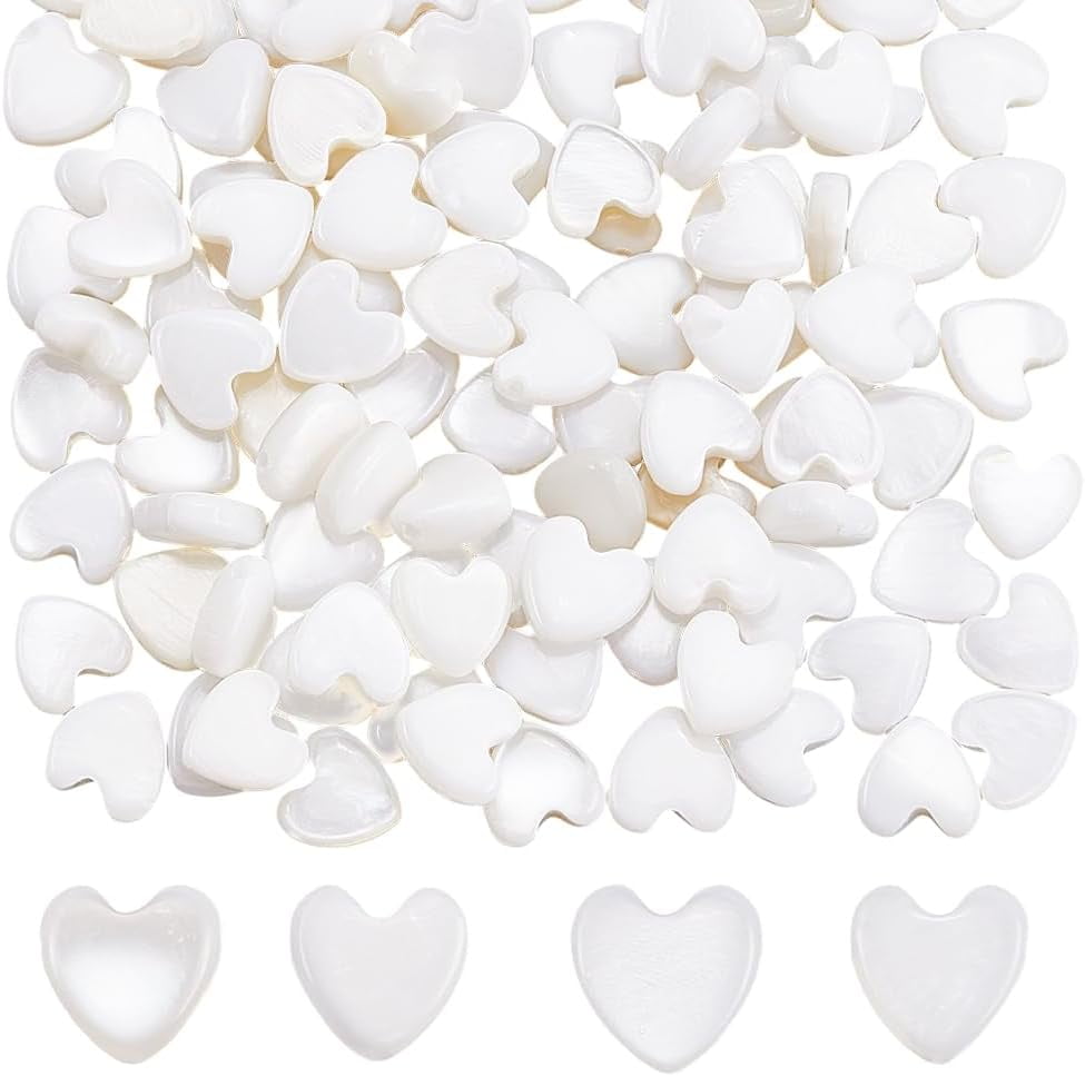 1 Box 124Pcs Heart Shell Beads Freshwater Shell Spacer Bead Bulk White ...