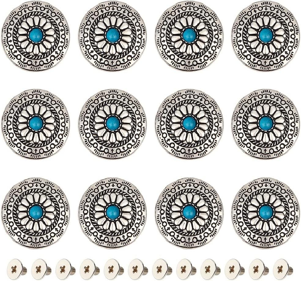 1 Box 12PCS 30mm Screw Back Buttons Blue Turquoise Conchos Round ...