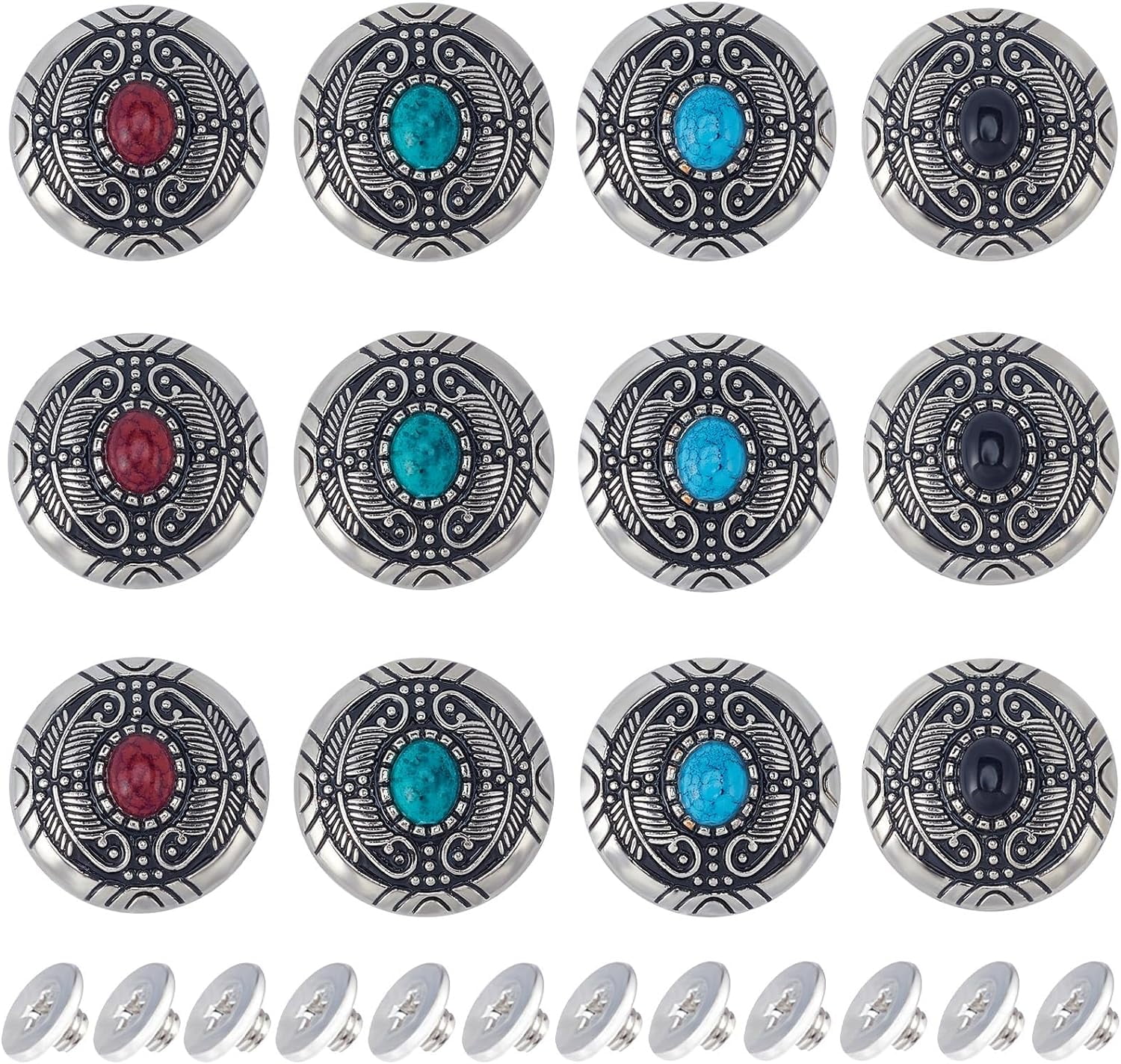 1 Box 12PCS Screw Back Buttons 4 Colors 30mm Turquoise Concho Buttons ...