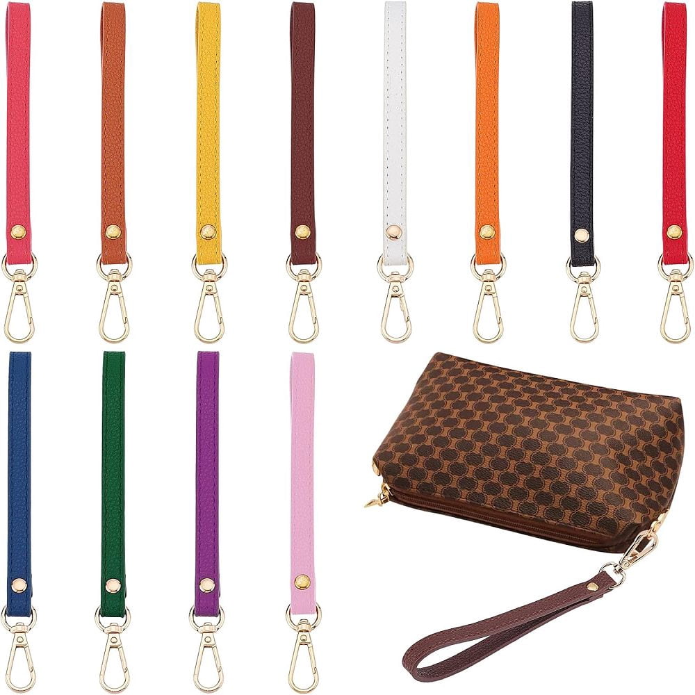 1 Box 12Pcs 12 Colors PU Leather Wrist Strap Keychains with Light Gold ...