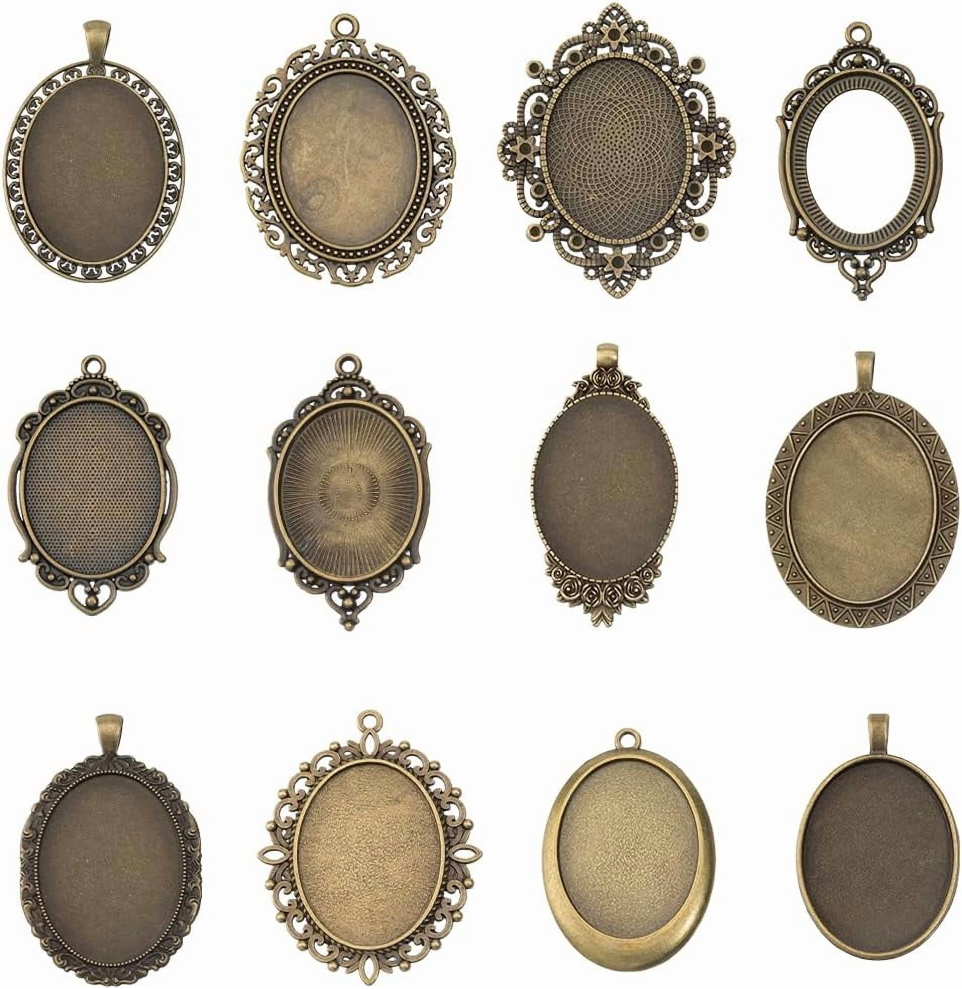 1 Box 12Pcs 12 Styles Bezel Pendant Blanks Bronze Pendant Trays Bulk ...