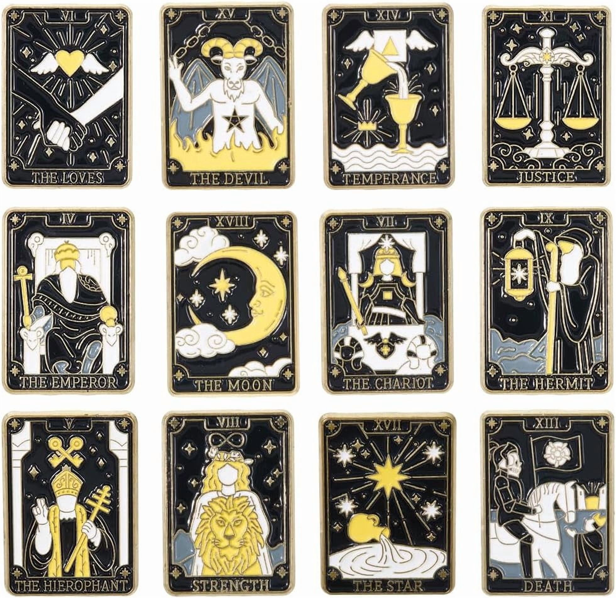 1 Box 12Pcs 12 Styles Tarot Card Enamel Pin Constellation Brooch Black ...