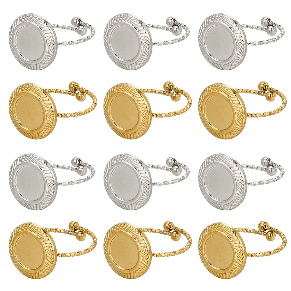1 Box 12Pcs 2 Colors 304 Stainless Steel Open Cuff Ring Component Bezel ...