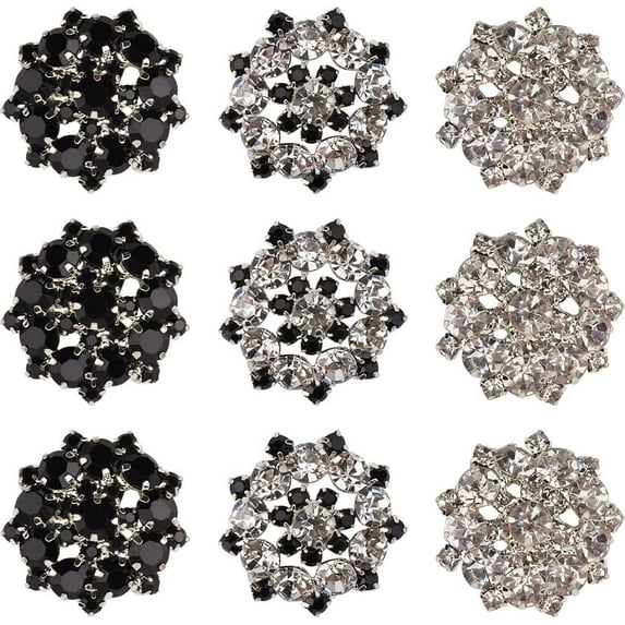 1 Box 12Pcs 3 Colors Rhinestone Shank Buttons 7/8" Alloy Flower Shape ...