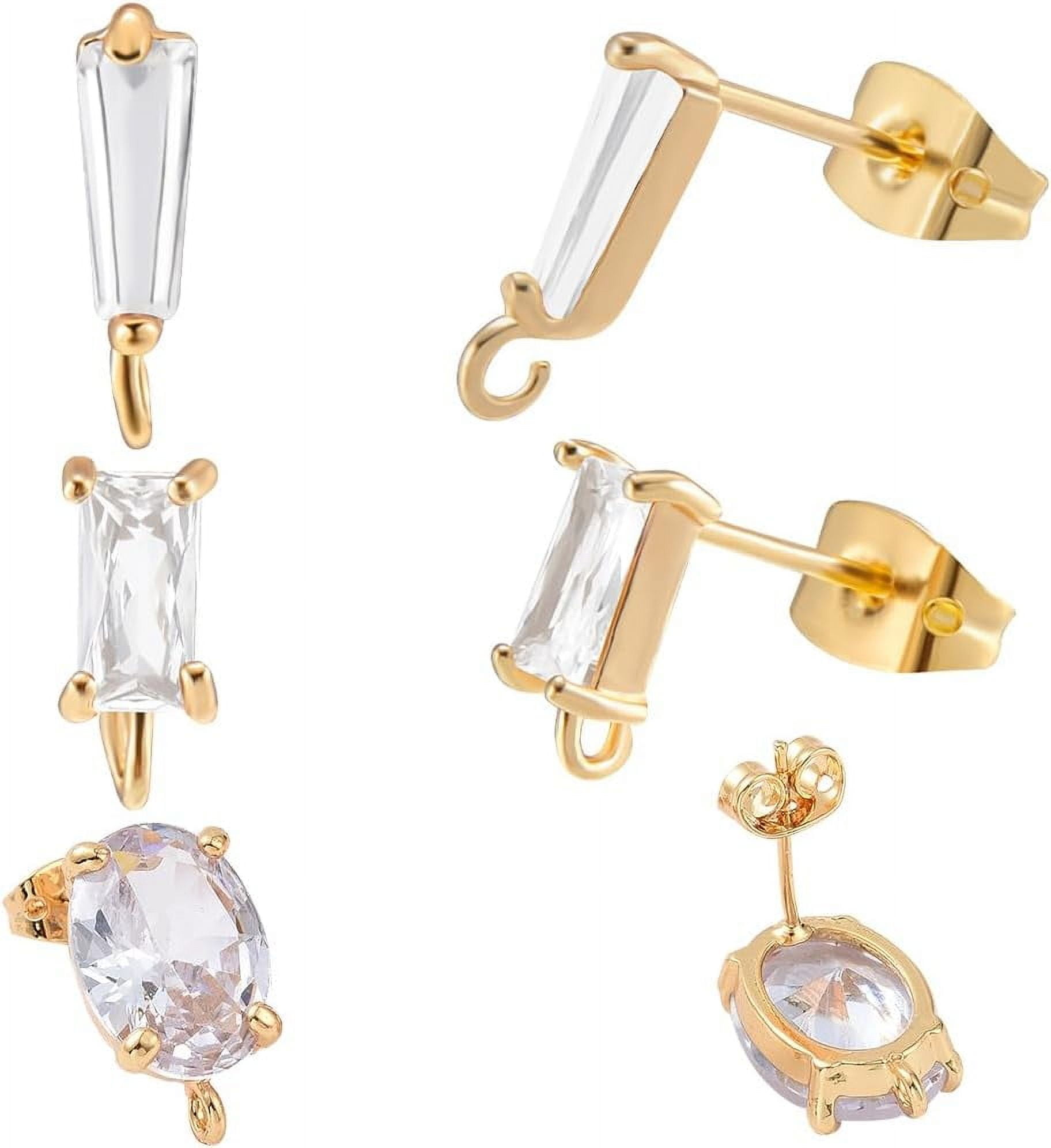 1 Box 12Pcs 3 Styles Cubic Zirconia Stud Earring Findings 18K Gold ...
