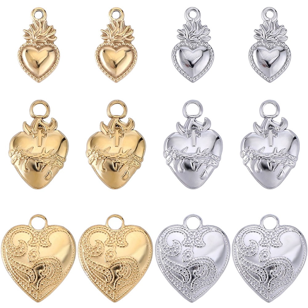 1 Box 12Pcs 3 Styles Sacred Heart Charms Bulk Golden Heart Shape Charm ...