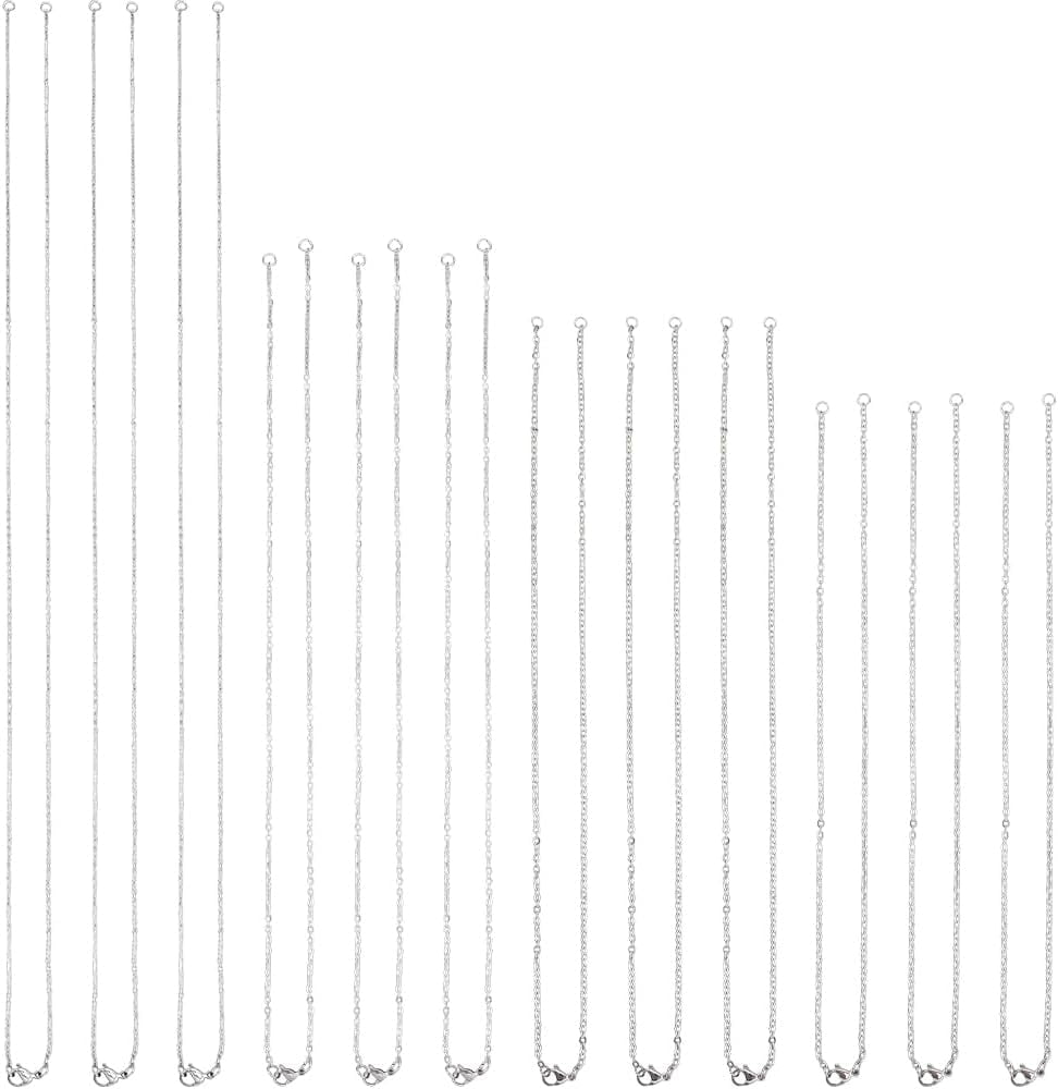 1 Box 12Pcs 4 Sizes Silver Cable Chain Stainless Steel Blank Necklace ...