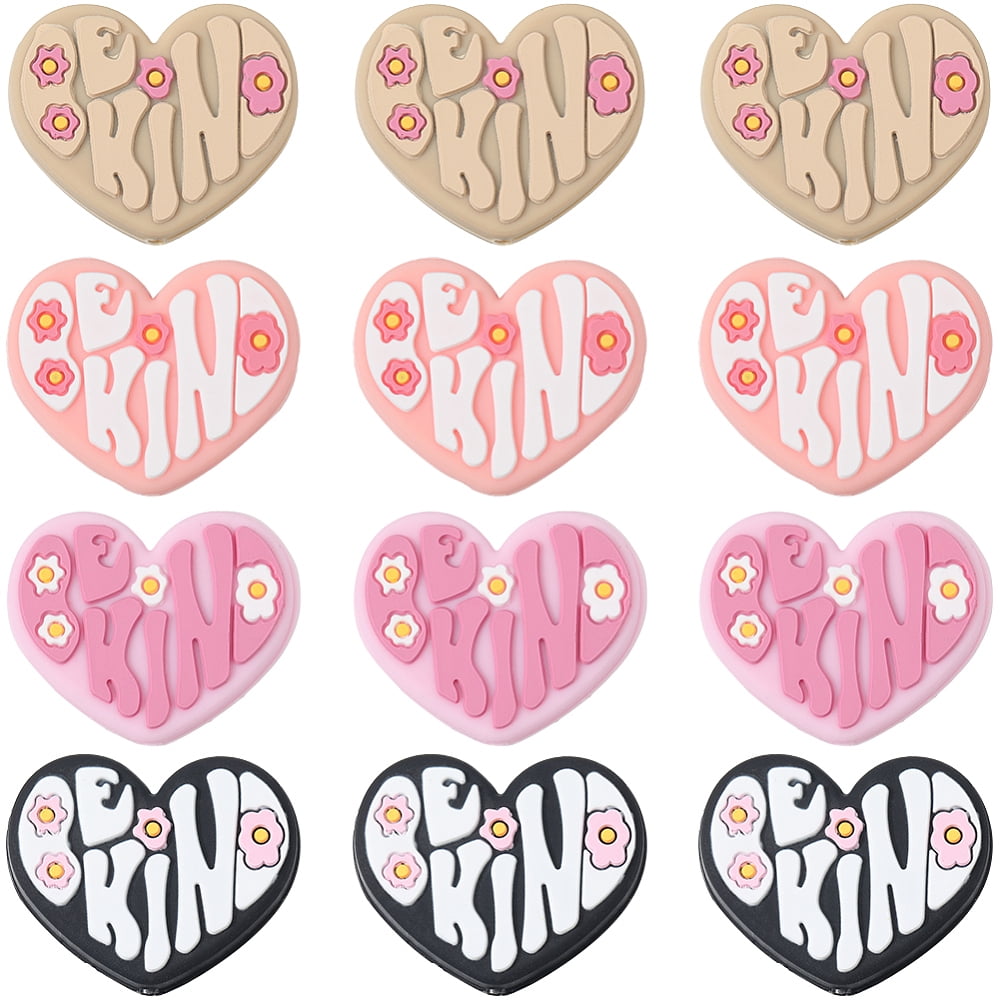 1 Box 12Pcs 4 Styles Heart Silicone Focal Beads Heart Shape Beads ...