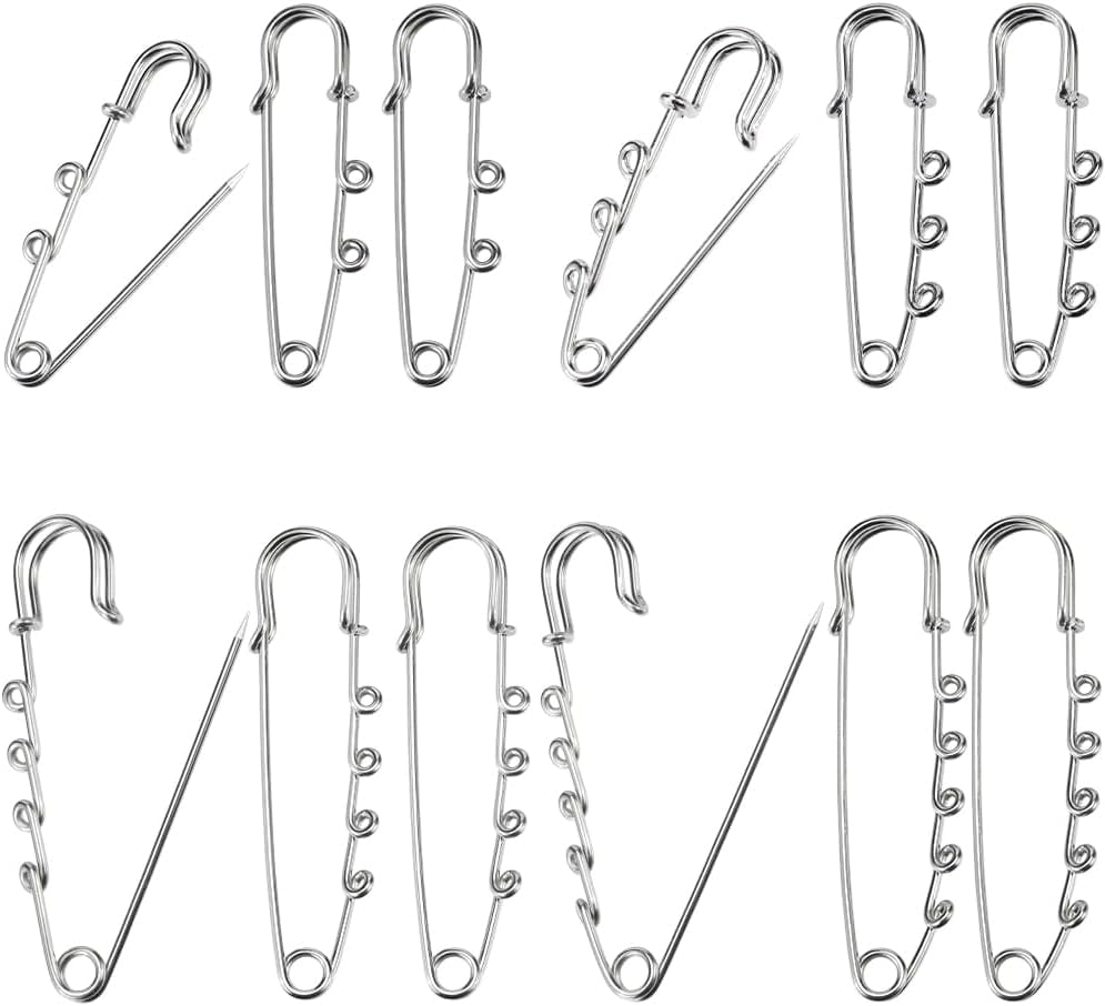1 Box 12Pcs 4 Styles Silver Safety Pin Small Kilt Pins Bulk Metal 304 Stainless Steel Heavy Duty ...