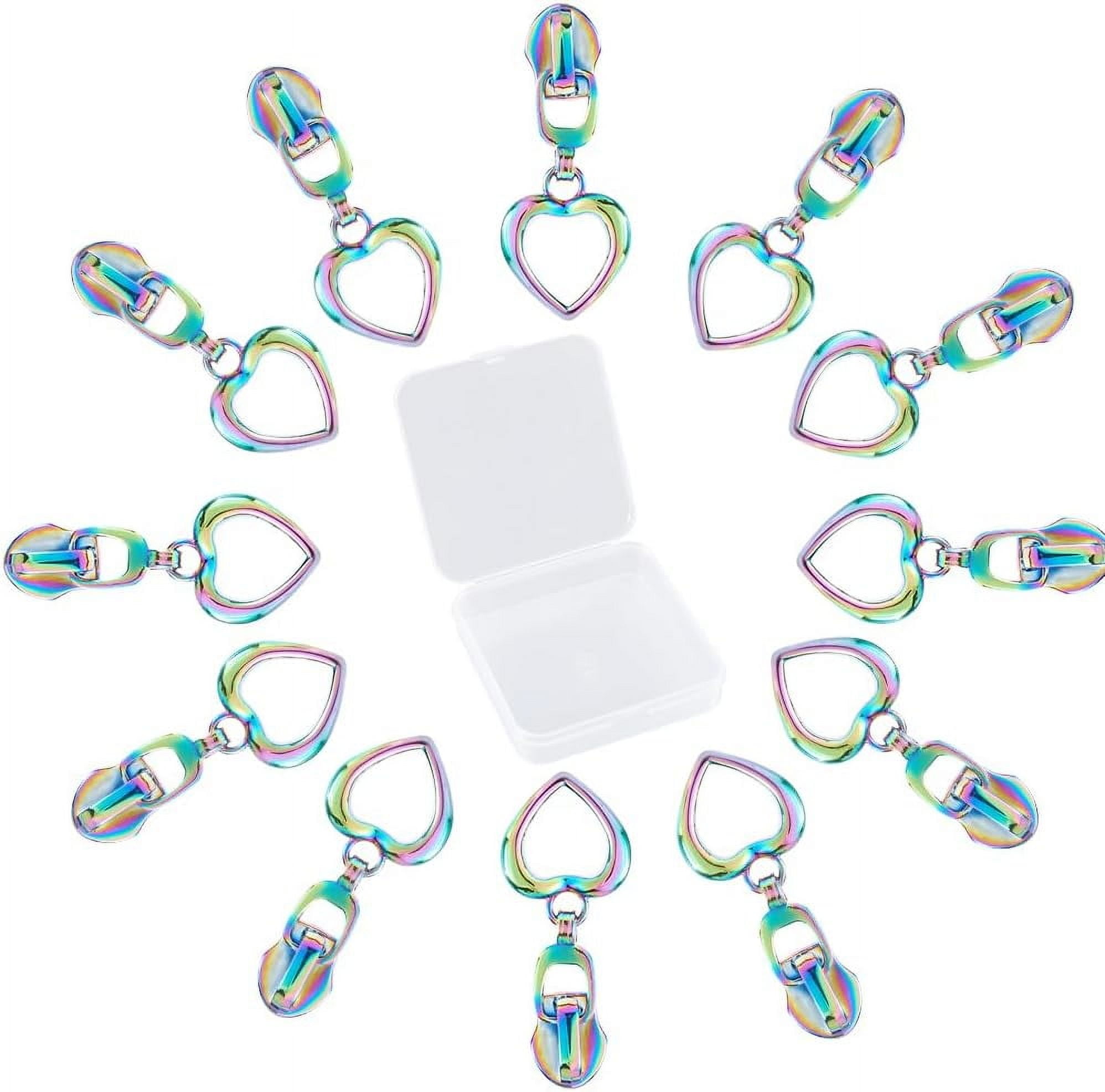 1 Box 12Pcs #5 Rainbow Zipper Alloy Heart Shape Zipper Sliders Pull ...