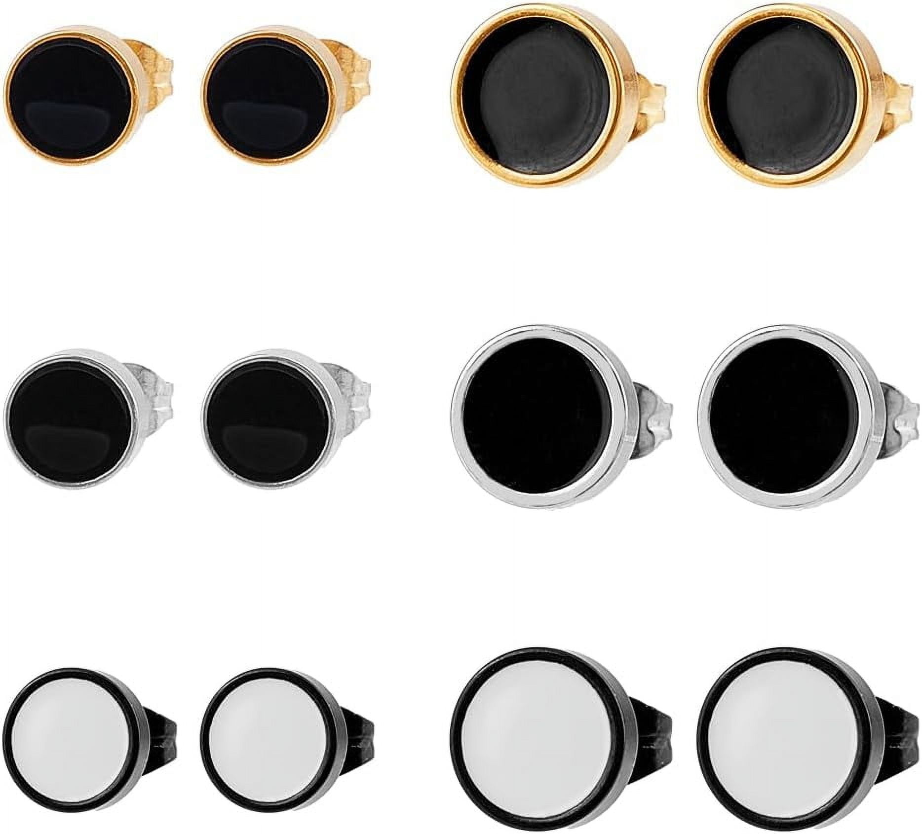 1 Box 12Pcs 6 Colors 304 Stainless Steel Enamel Stud Earrings for Men ...