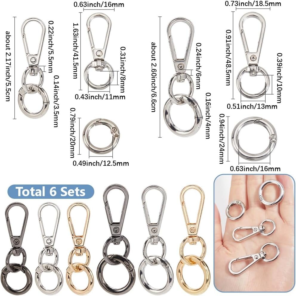 1 Box 12Pcs 6 Sets Swivel Lobster Clasp Keychain Spring Gate Rings ...