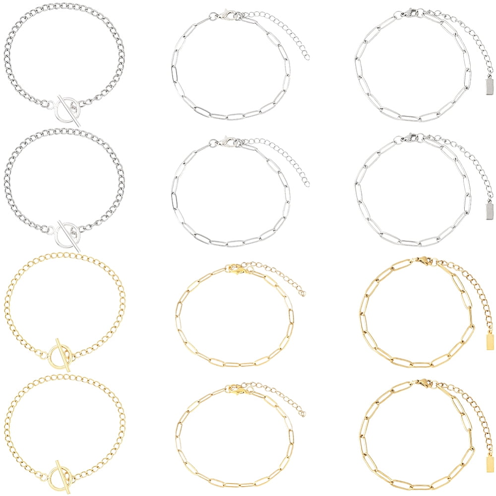 1 Box 12Pcs 6 Styles Adjustable Bracelet Link Stainless Steel Bracelet ...