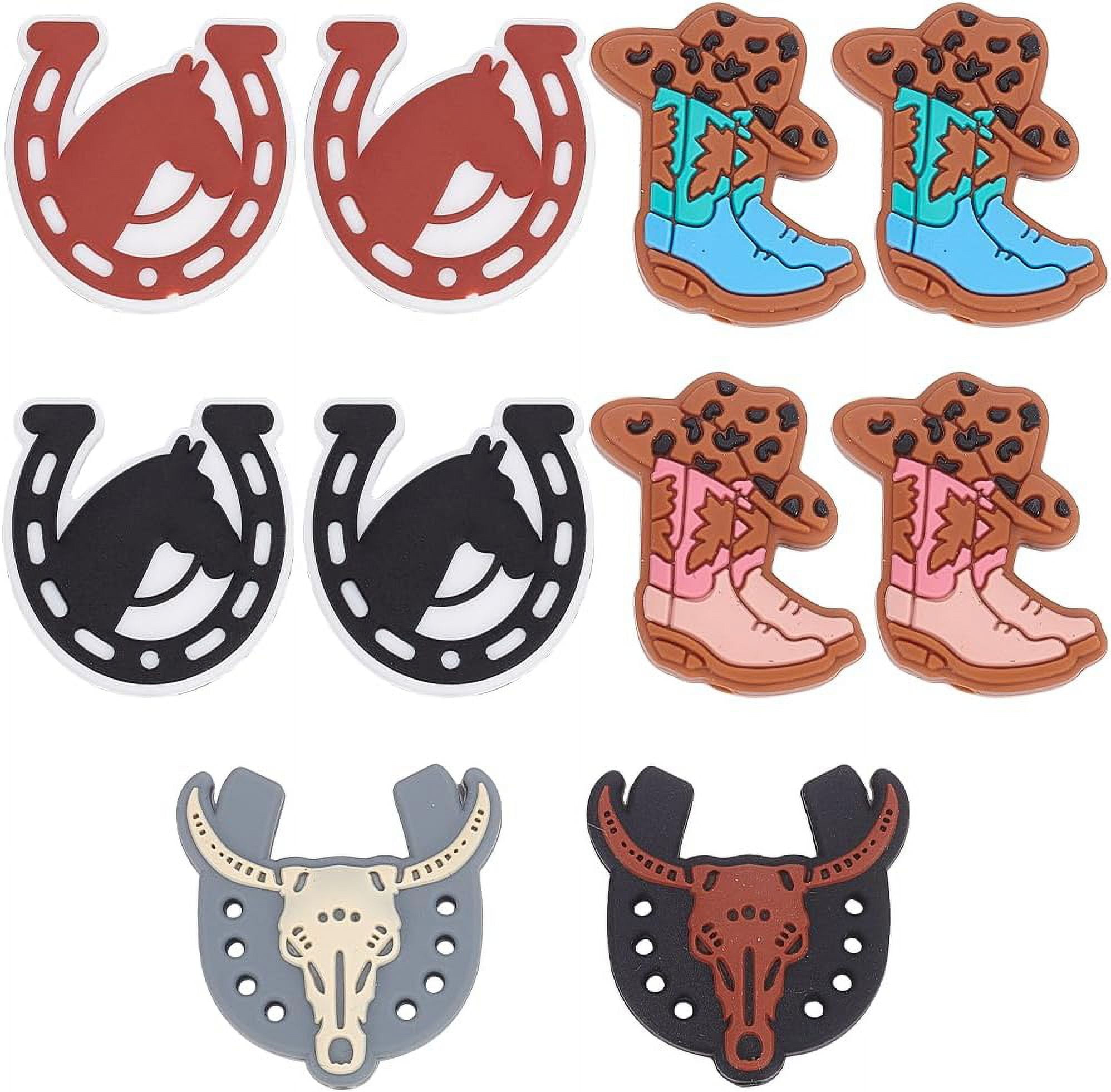 1 Box 12Pcs 6 Styles Cowboy Bead Silicone Focal Beads Bulk Western Cow ...