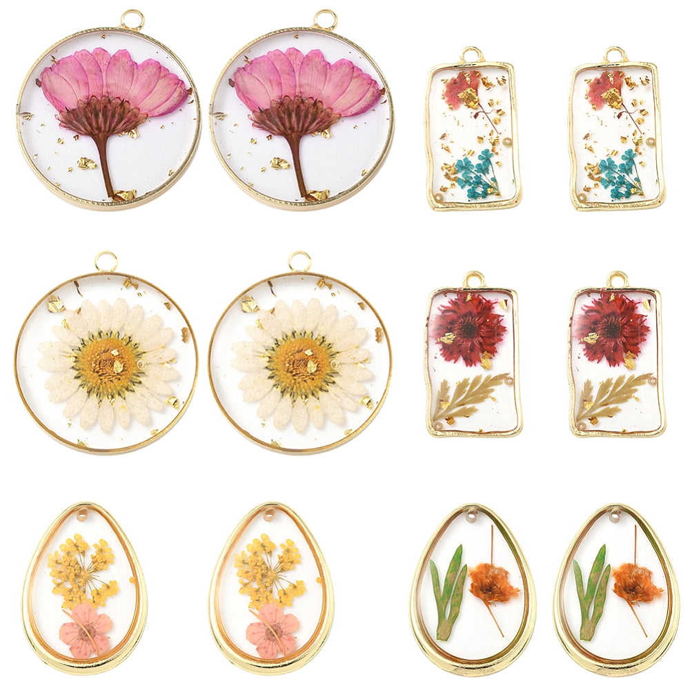 1 Box 12Pcs 6 Styles Dried Flower Charm Pressed Flowers Charms Bulk ...