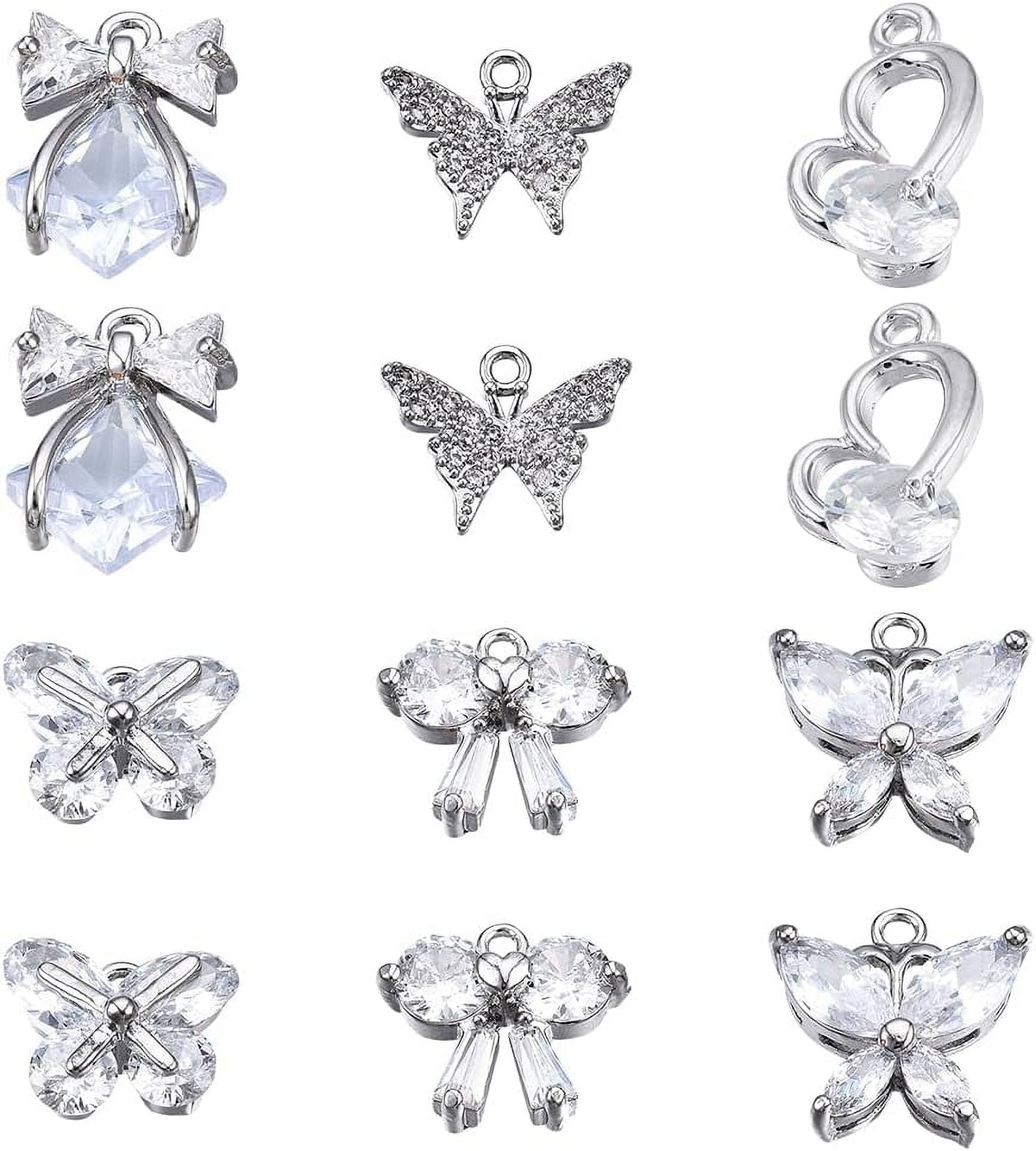 1 Box 12Pcs 6 Styles Silver Butterfly Charm Cubic Zirconia Micro Pave ...
