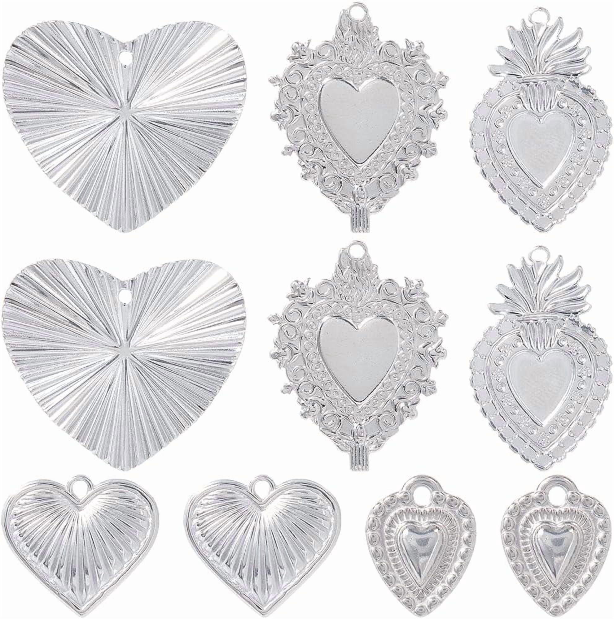 1 Box 12Pcs 6 Styles Silver Heart Charm Mix Metal Heart Charms ...