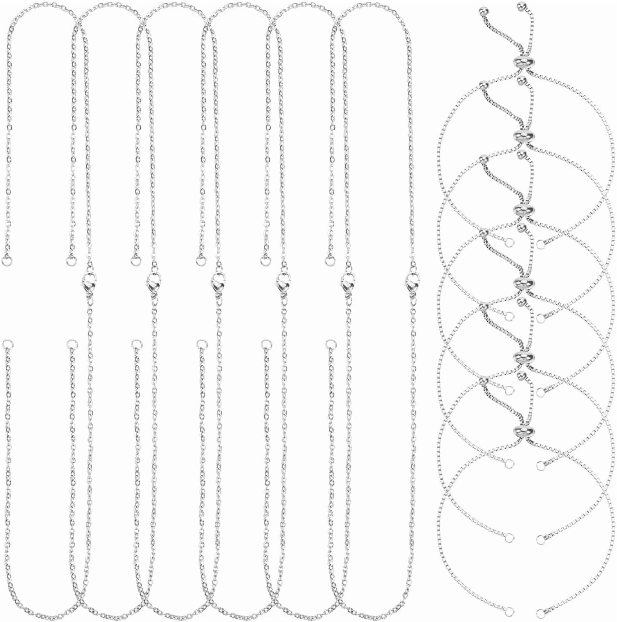 1 Box 12Pcs Cable Link Chain Necklace Slider Chain Bracelet Silver ...