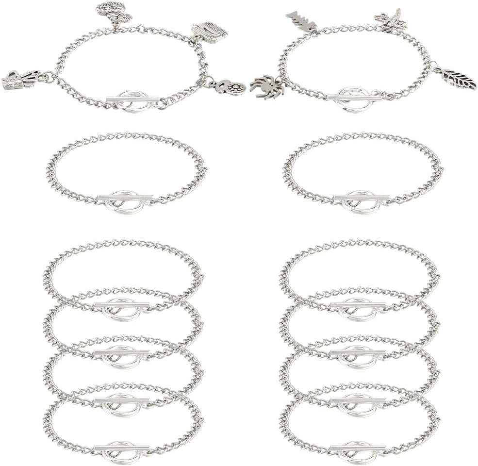 1 Box 12Pcs Chain Link Toggle Bracelet OT Clasp Bracelets Bulk Silver ...