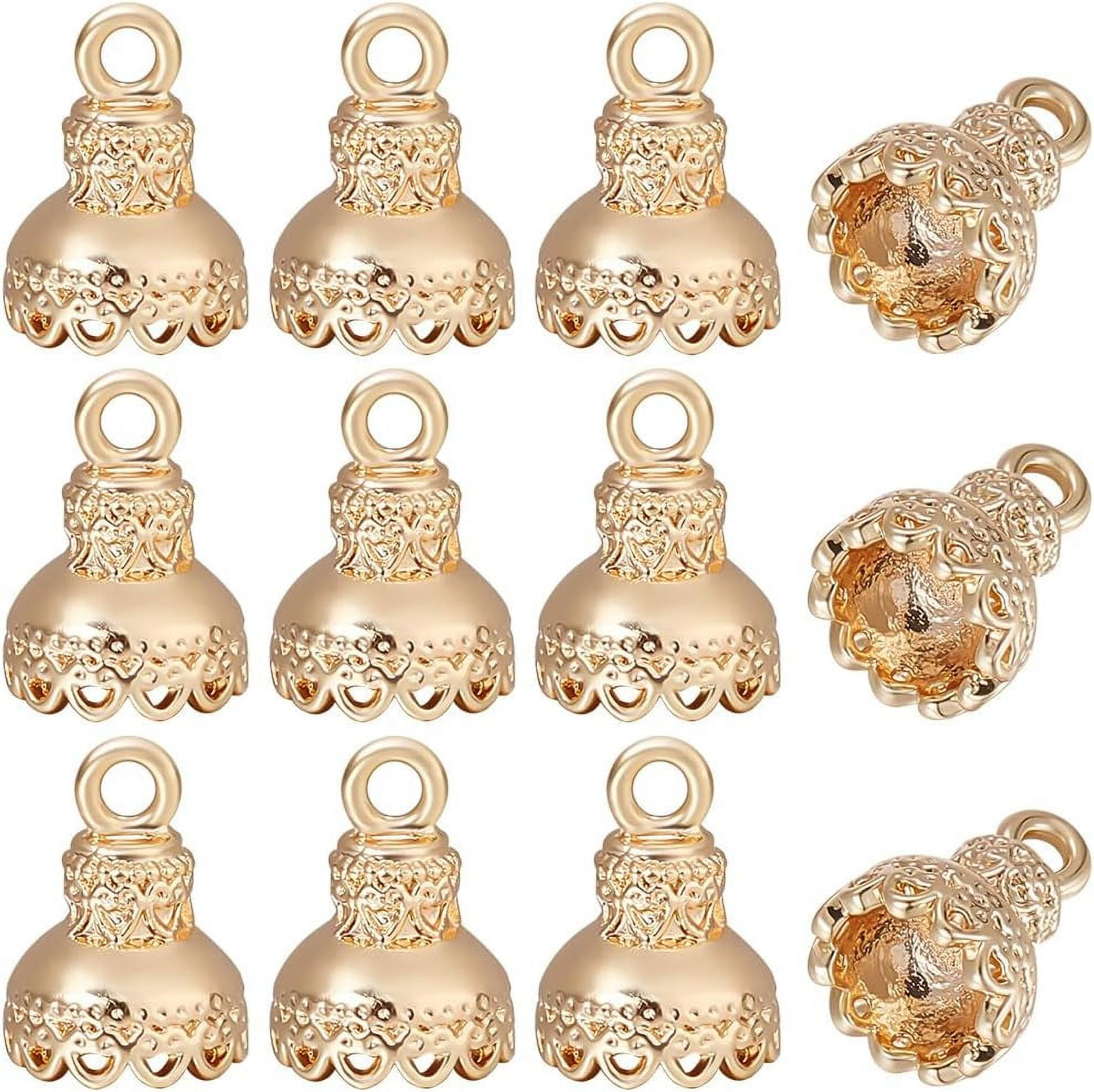 1 Box 12Pcs Flower Bead Cap 18K Gold Plated Brass Tassel Cap Bail 8mm ...