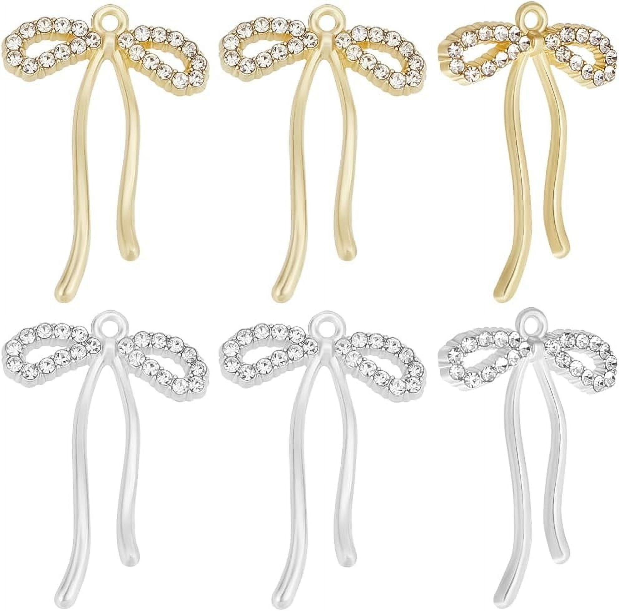 1 Box 12Pcs Gold Bowknot Charms Silver Bow Charm Bulk Alloy with Cubic ...