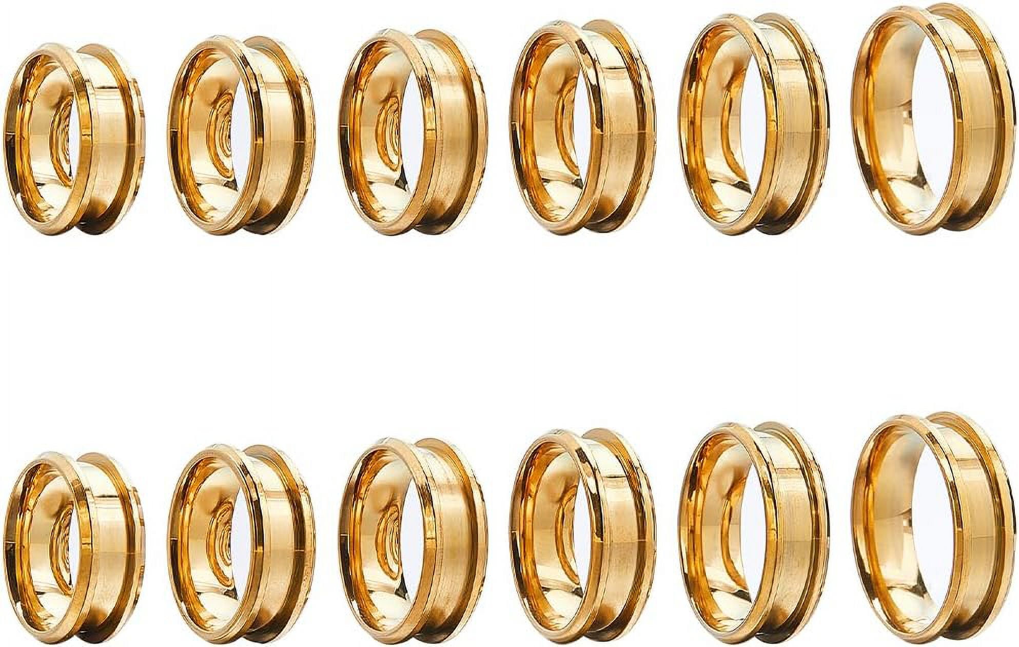 1 Box 12Pcs Grooved Ring Blanks Ring Cores Golden Stainless Steel Inlay ...