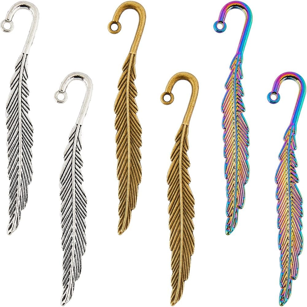 1 Box 12Pcs Small Feather Bookmark Hook Bookmarks Bulk Bohemia Silver ...