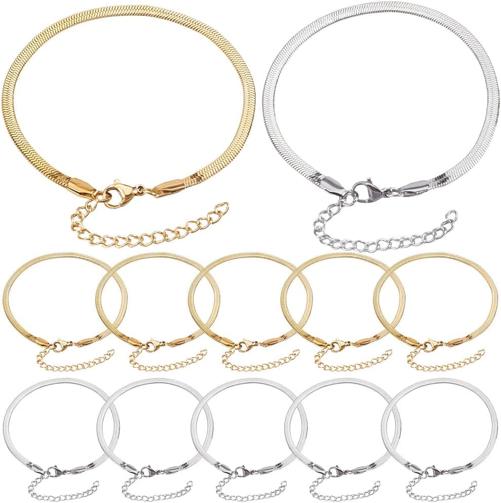 1 Box 12Pcs Snake Chains Bracelets Charm Bracelet Chain Links Bulk Gold ...