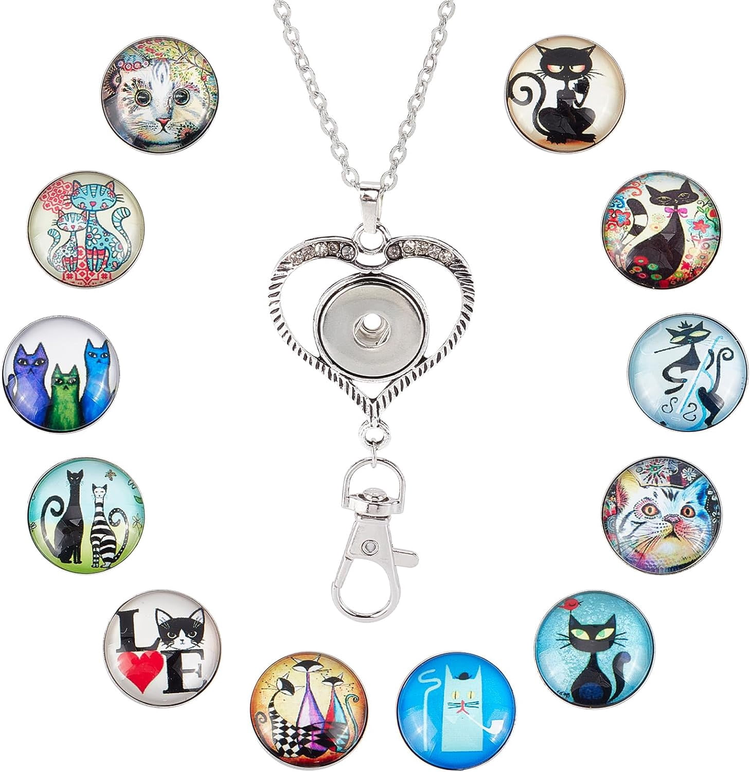 1 Box 12Pcs Snap Buttons Lanyards Snap Button Necklace Cute Cat Animal ...