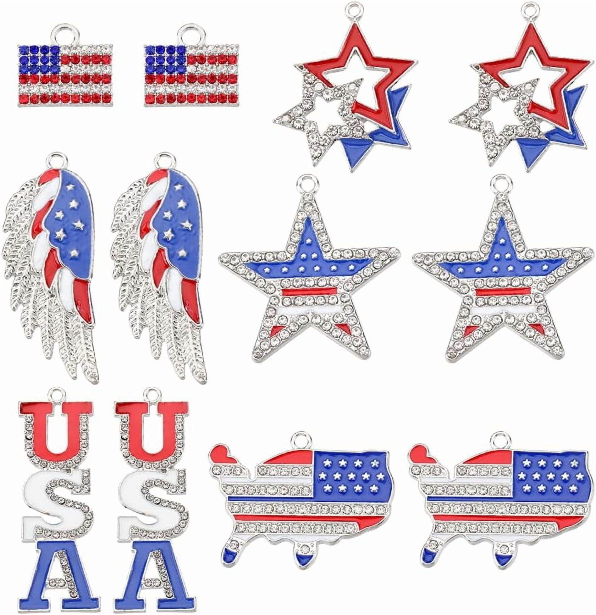 1 Box 12Pcs USA Charms Patriotic Charm Rhinestone American Flag Charms ...