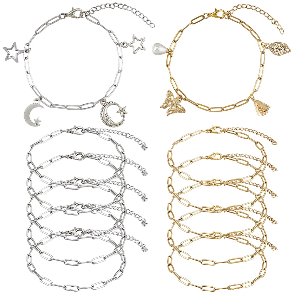1 Box 12pcs Paper Clip Bracelet Chain Silver and Gold Paperclip Chain ...