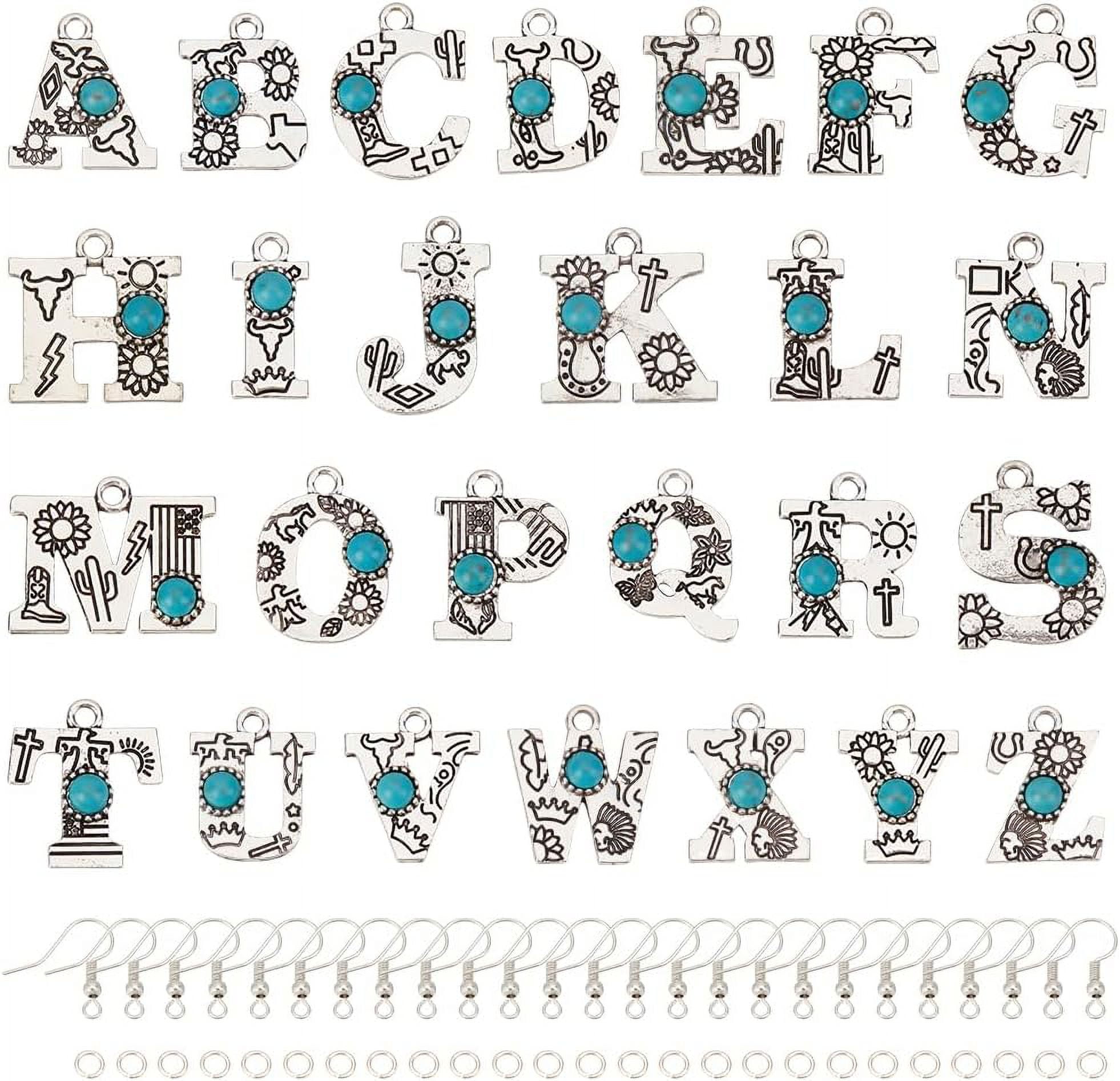 1 Box 13 Pairs Earrings Making Kits Stone Letter Charm Turquoise Stone ...
