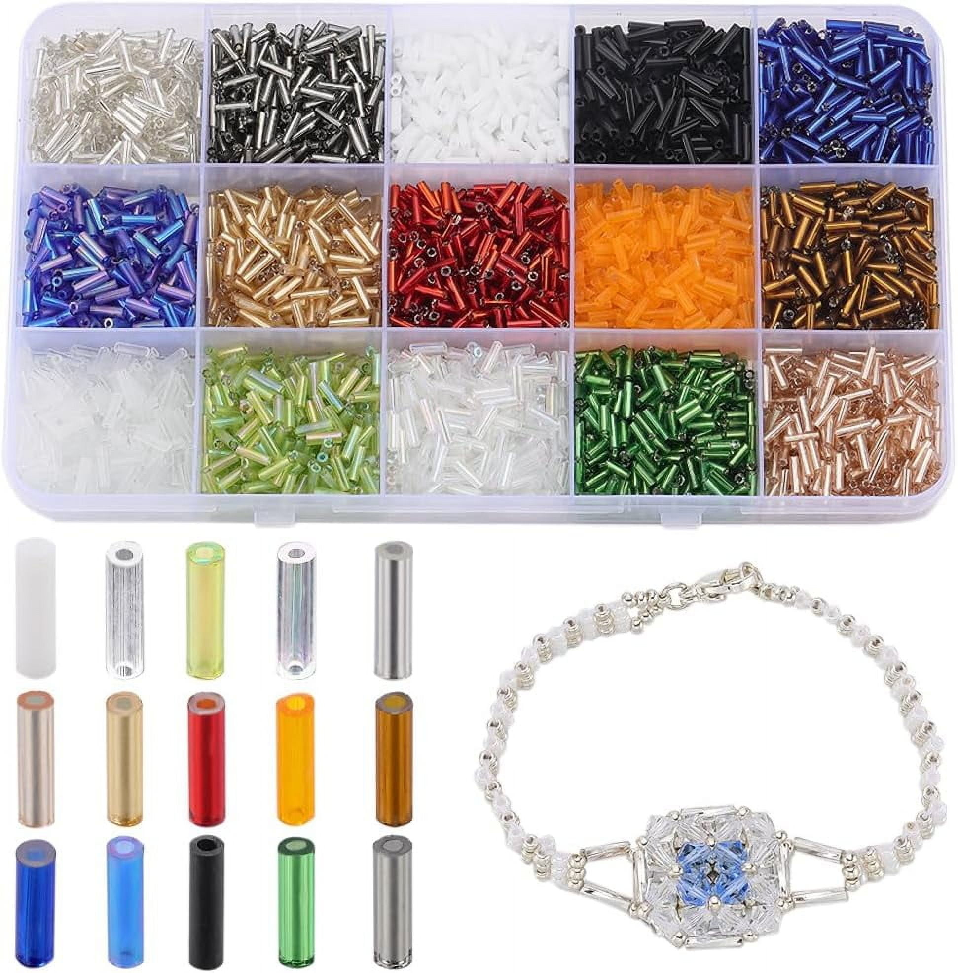 1 Box 135g 15 Colors Glass Bugle Beads 6mm Seed Beads Bulk Small Long ...