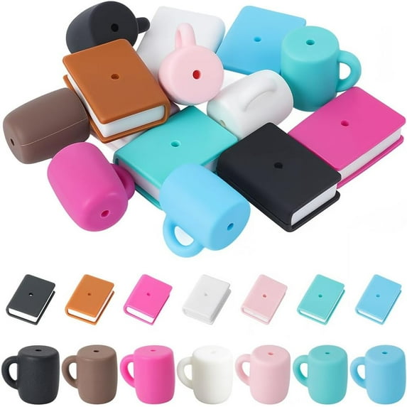 1 Box 14 Styles Coffee Cup Silicone Beads Book Silicone Focal Beads ...