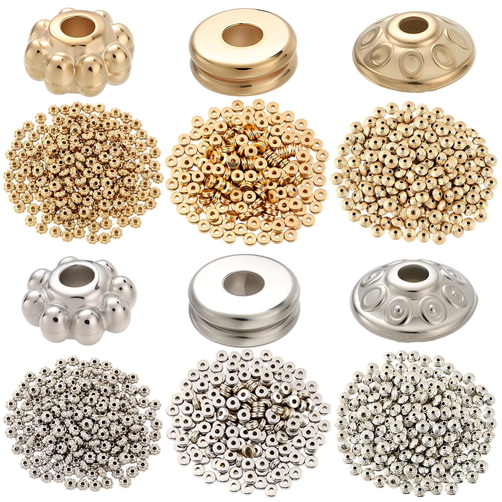 1 Box 1400PCS Gold and Silver Mixed Shapes Spacer Beads with Holes Flat ...