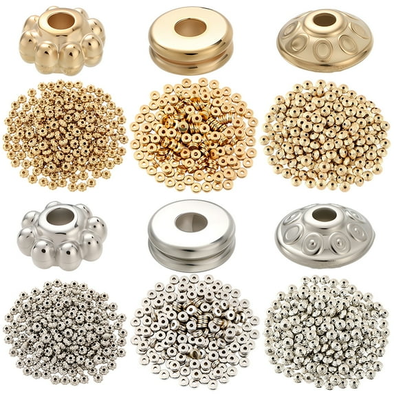 1 Box 1400PCS Gold and Silver Mixed Shapes Spacer Beads with Holes Flat ...