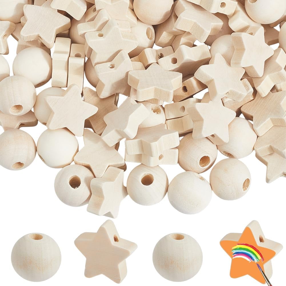 1 Box 140Pcs Natural Wood Beads Unfinished Wooden Spacer Beads Loose ...