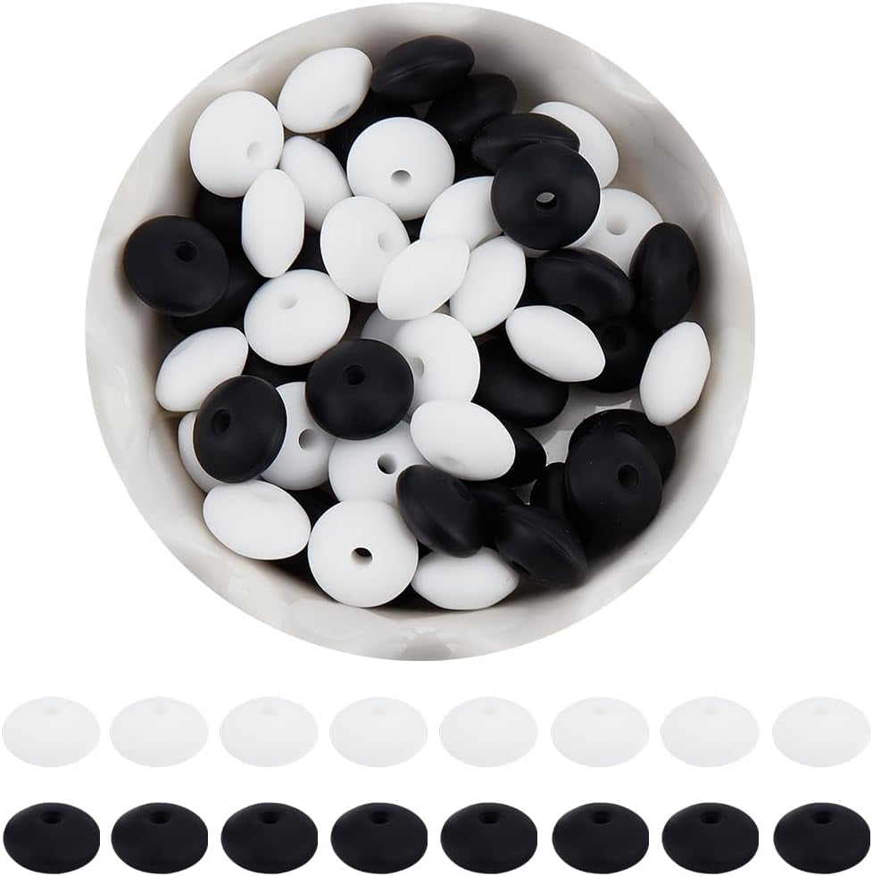 1 Box 140Pcs Silicone Abacus Beads Bulk 12mm Black Lentil Beads Large ...