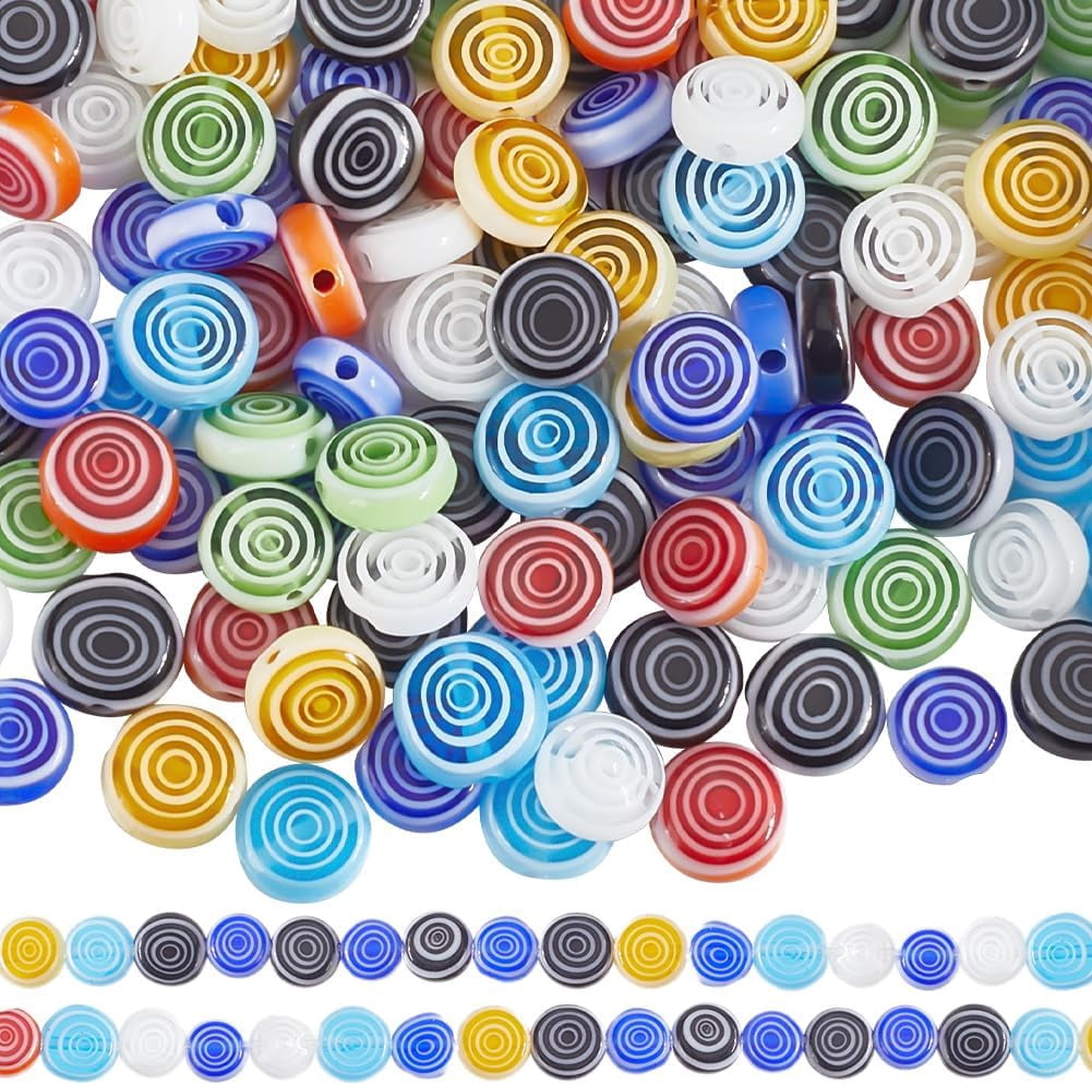 1 Box About 144Pcs 3 Strands Flat Lampwork Beads Bulk Millefiori Glass ...