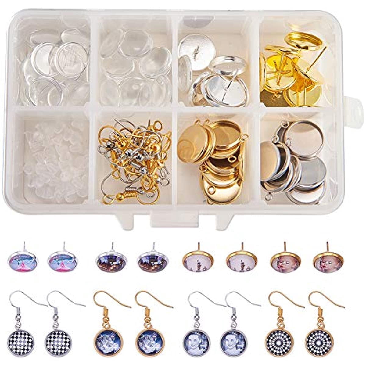 144Pcs Cabochon Dangle Earrings Stud Earrings Kit with Round Clear ...
