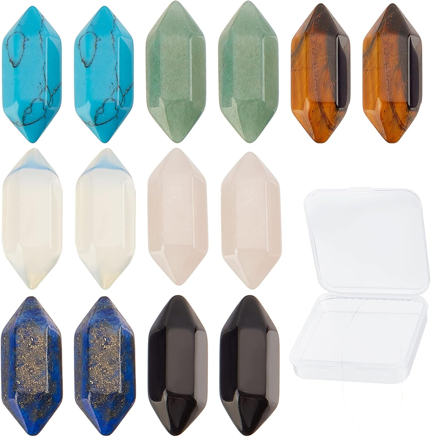 1 Box 14Pcs 7 Styles Double Pointed Crystals Bulk Pendant Healing ...