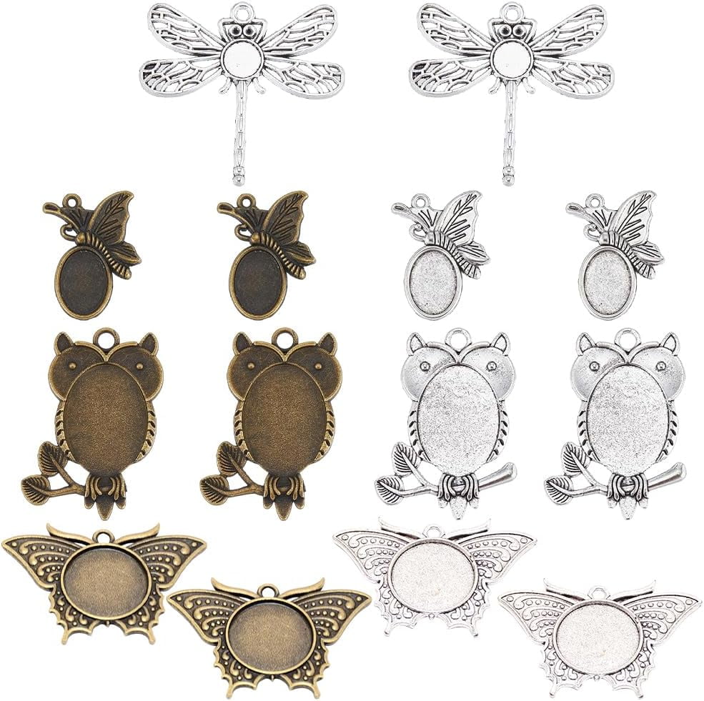 1 Box 14Pcs Cabochon Bezel Tray Bezels Charms Pendant Tray Blanks ...