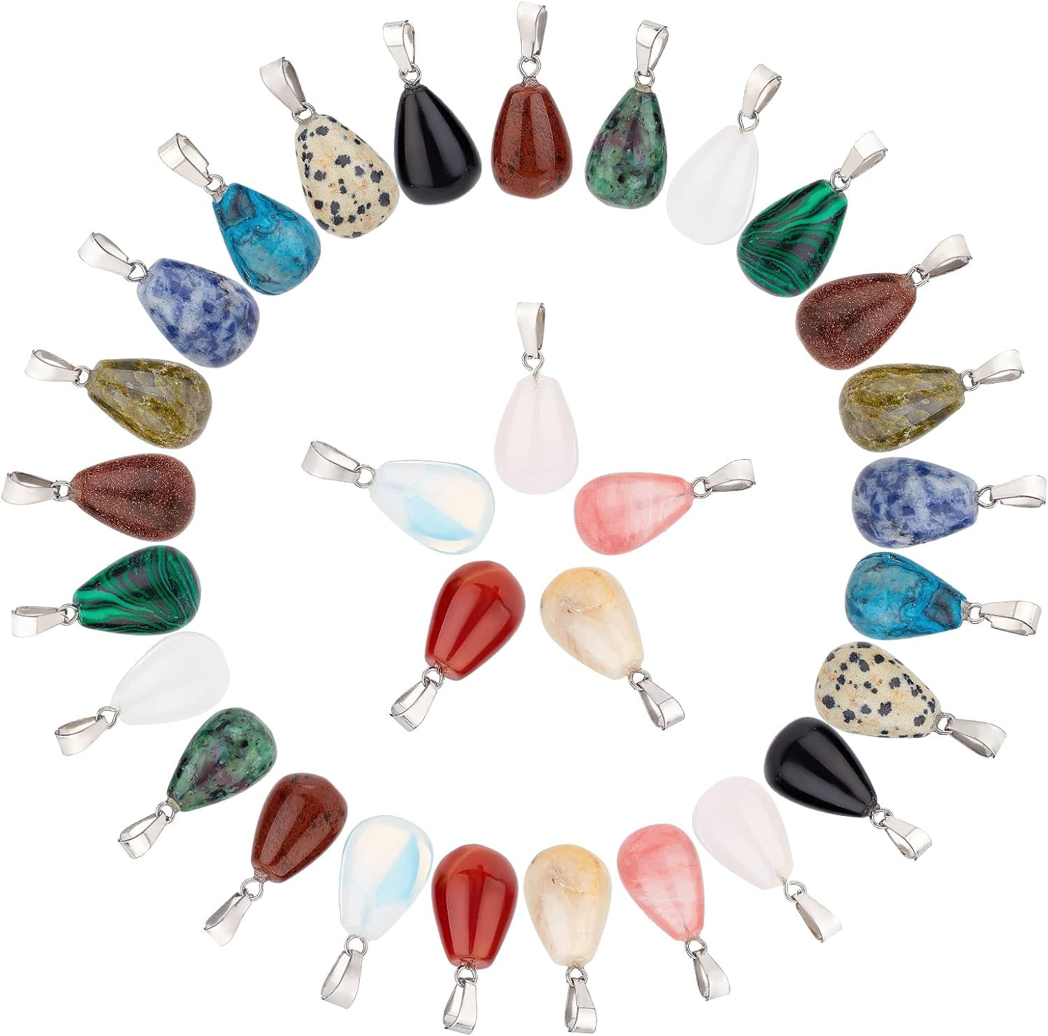 1 Box 15 Styles 30Pcs Water Drop Stone Pendants Chakra Teardrop Semi ...