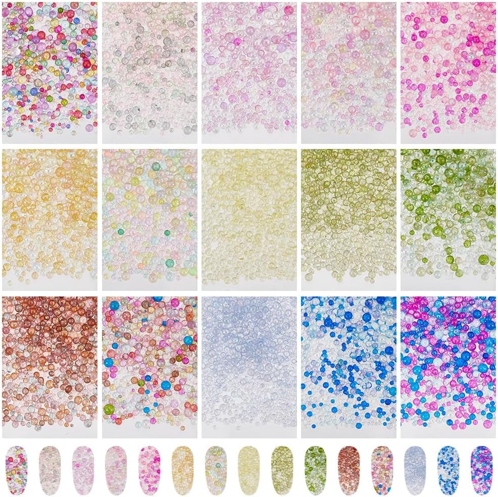 1 Box 150G 15 Styles AB Color Plated 3D Nail Art Glass Mini Ball Beads ...