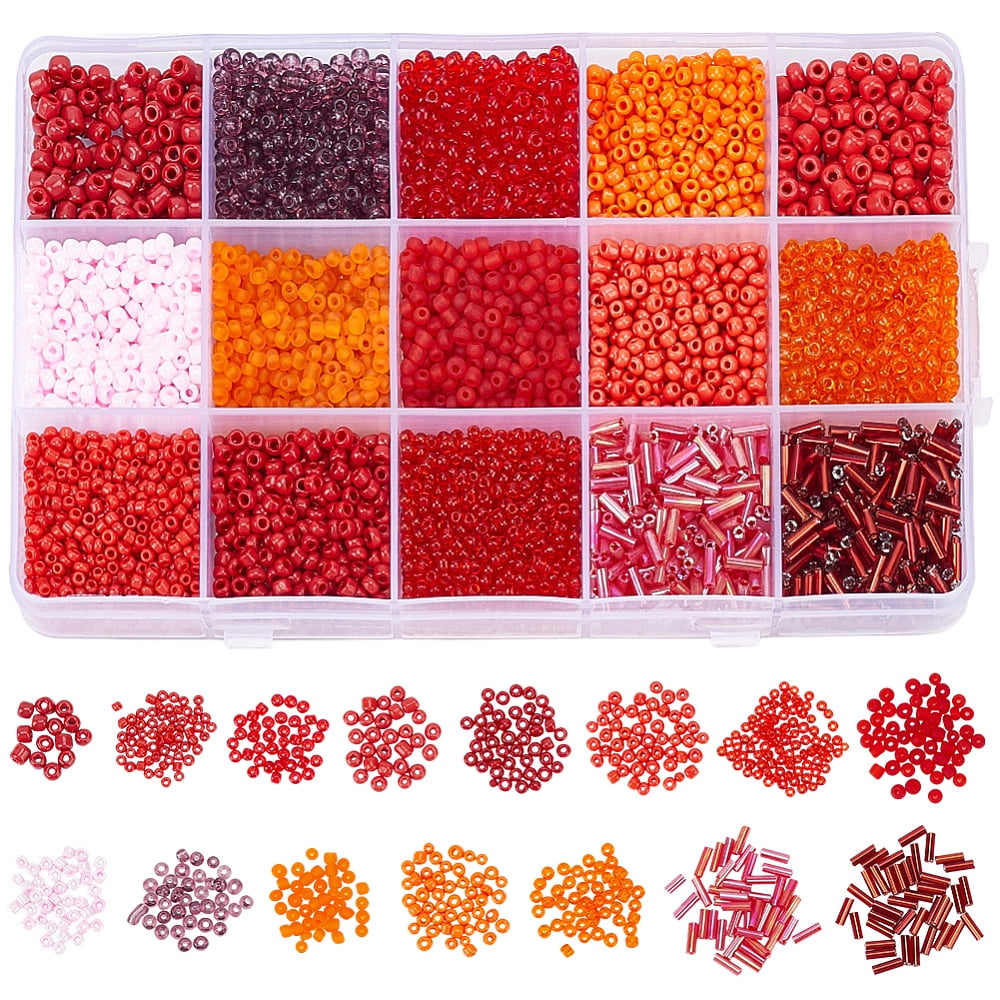 1 Box 150G 15 Styles Assorted Red Glass Beads with Round Holes Seed ...