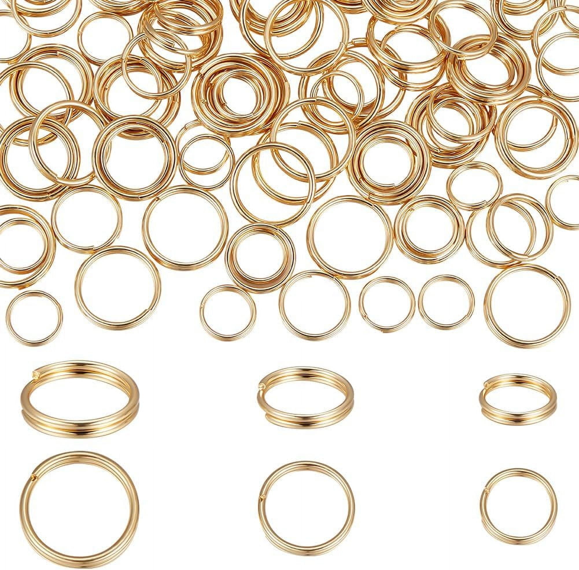 1 Box 150Pcs 3 Size Split Rings 18K Gold Plated Stainless Steel O Ring Connectors Double Loops ...