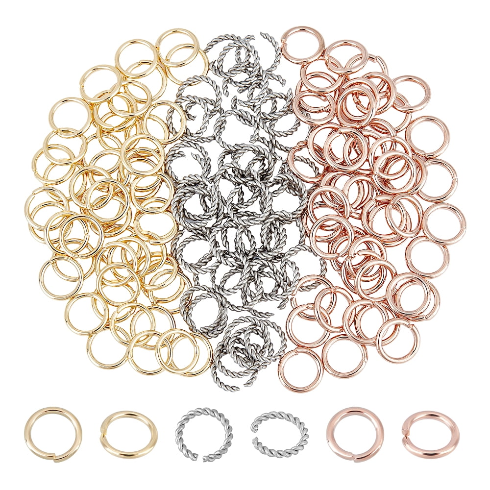 1 Box 150Pcs 3 Style 304 Stainless Steel Open Jump Rings Twisted Round ...