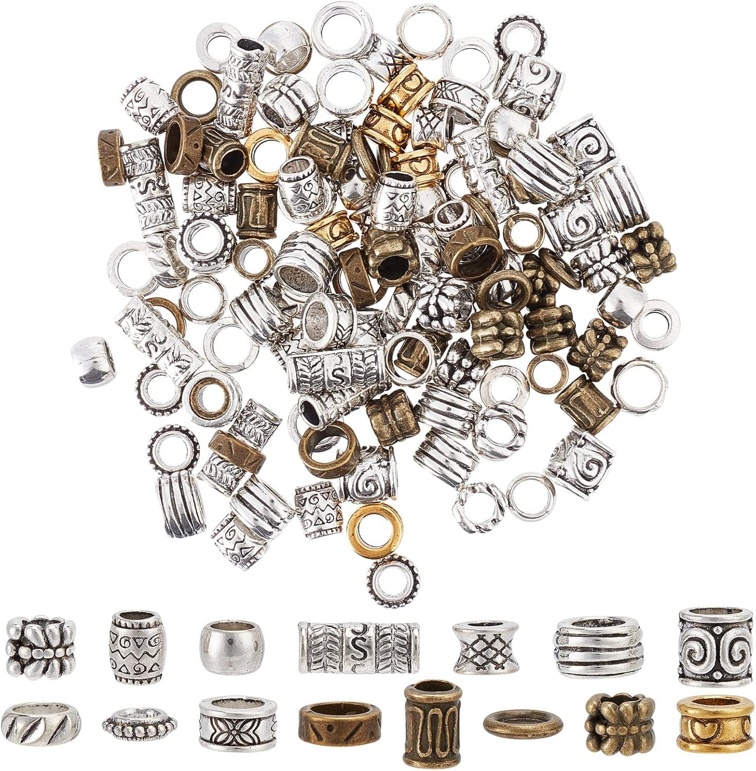 1 Box 150Pcs Dreadlocks Beads Hair Beads Large Hole Viking Norse Beard ...