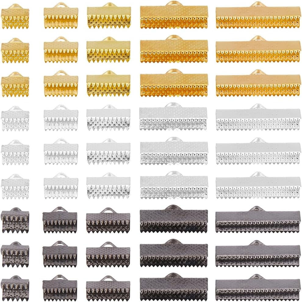 1 Box 150Pcs Gold Ribbon End Clamps Bracelet Metal Crimp Ends Iron ...